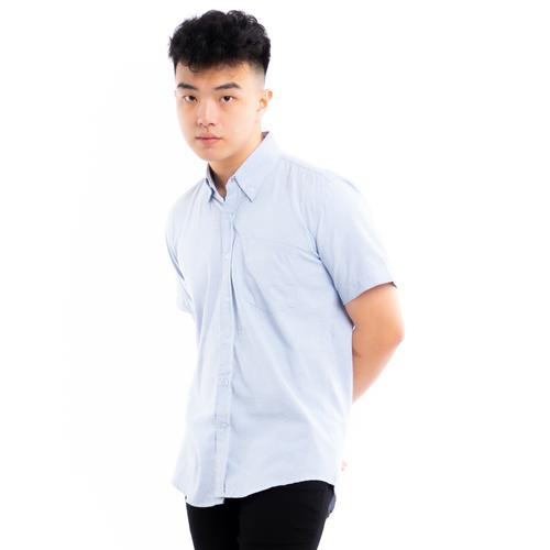 Promo Kemeja Pria Lengan Pendek Polos Biru Muda Oxford Slimfit Casual ...
