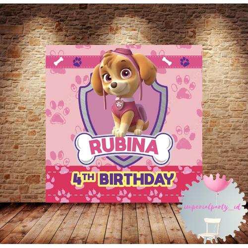 Jual Custom Happy Birthday Backdrop Banner Spanduk Paw Patrol Pink Skye ...