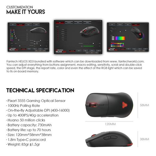 Jual Fantech Helios Xd3 Wireless Mouse Gaming Rgb Dual Mode Garansi Resmi - Hitam - Kota ...