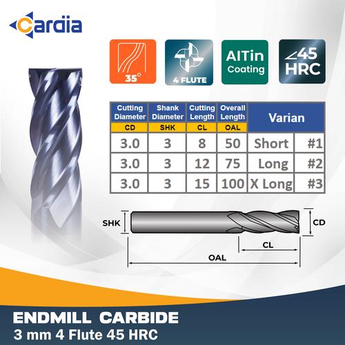 Jual Endmill 3 mm x Long 50 | 75 | 100 mm 4F 45 HRC Flat End Mill ...
