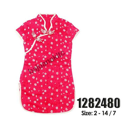 Jual Dress cheongsam anak perempuan import merah bordir bunga | 1282480 ...