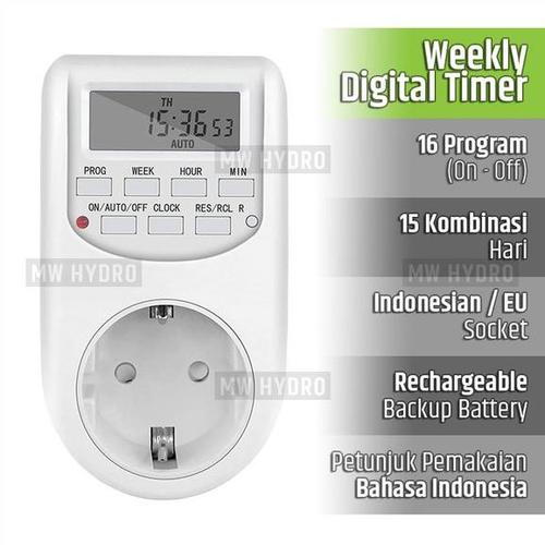 Jual Programmable Digital Timer Switch - Stop Kontak - 16 Program On . Off - EU Multi Socket ...