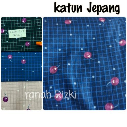 Jual kain katun jepang motif kotak buah ceri / cherry japan design ...