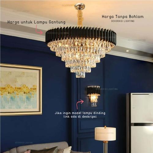 Jual Lampu gantung kristal hitam gold 75cm 13 lampu modern crystal 6 ...