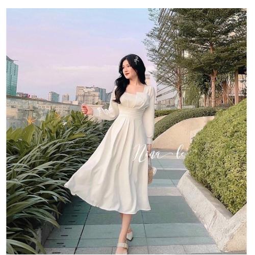 Jual CHIKO KOREAN STYLE VINTAGE MIDI DRESS POLOS LENGAN PANJANG HIJAB ...