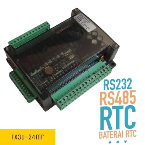 Jual PLC FX3U 24MR 14DI 10DO 6AD 2DA RS232 RS485 Modbus RTU 24VDC-RTC ...