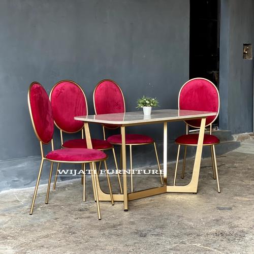Jual Meja Makan Marmer Marble Dining Table Besi Kursi 4 rangka besi ...