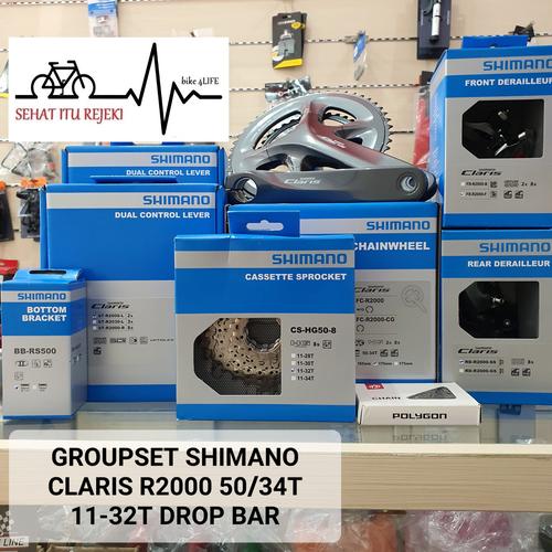 Jual GROUPSET SHIMANO CLARIS R2000 2x8 SPEED 50-34T GRUPSET DROP BAR - Grupset 11-32T - Kab ...