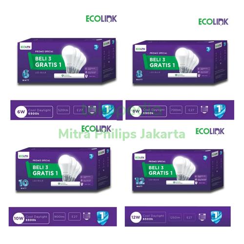 Jual Lampu Led Ecolink Bulb 6W 8W 10W 12W Putih - ( 1 Paket isi 4 ) - 6 ...