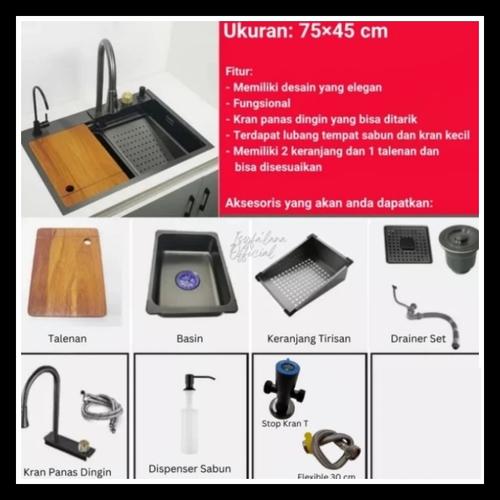 Jual KITCHEN SINK 7545 BLACK MODERN 1 BOWL NEW DESAIN ELEGAN - set kran ...