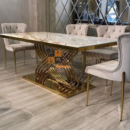 Jual dining table set minimalis stainless marmer set meja makan modern ...