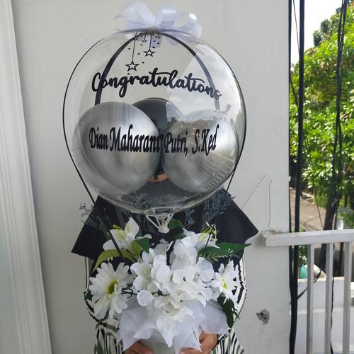 Jual buket balon+bunga artificial, small, hadiah ulang tahun,wisuda ...