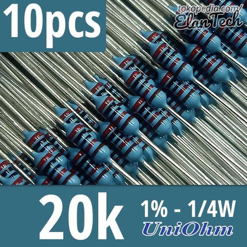 Jual Resistor 20k Taiwan 10pcs 1/4W 1% 20 Kilo Ohm 0.25W ElanTech ...