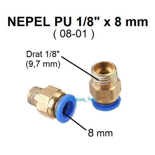Jual FITTING PNEUMATIC SELANG 8 mm DRAT 1/8", NEPEL PU 1/8 x 8mm | PC 08-01 - Kota Medan ...