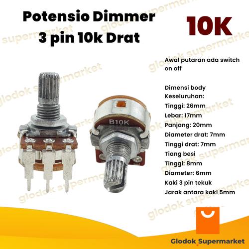 Jual Potensio Dimmer 3 pin 10k Drat Mono Kaki 3 Tekuk Dimer On Off ...