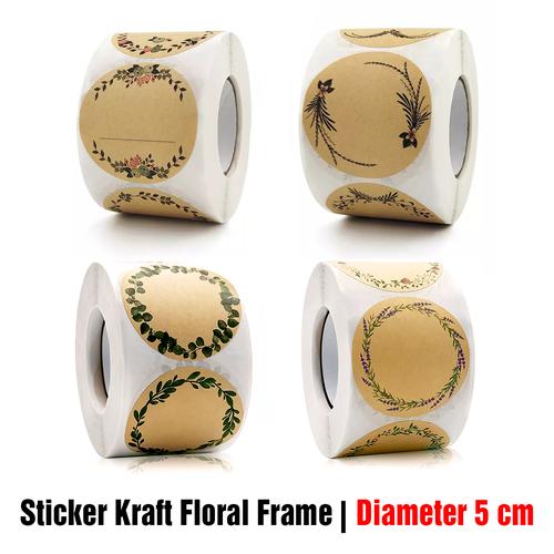 Jual Stiker Kraft Bundar Polos Floral Frame Label Motif Bunga diameter ...