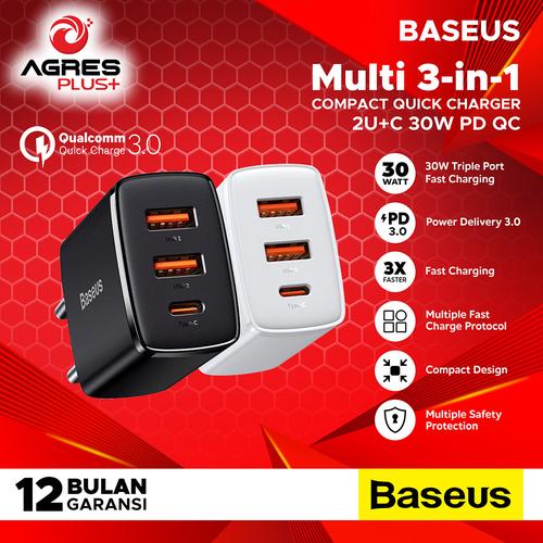 Promo BASEUS Compact Quick Kepala Charger Multi 3in1 2U+C 30W PD QC Mni ...