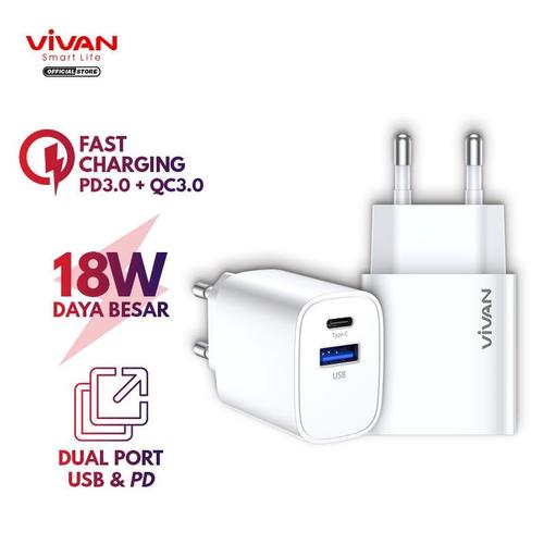 Jual Adapter Vivan Power Turbo 18W Dual Output Port 3A USB-A & Type C 18W - Kab. Badung ...