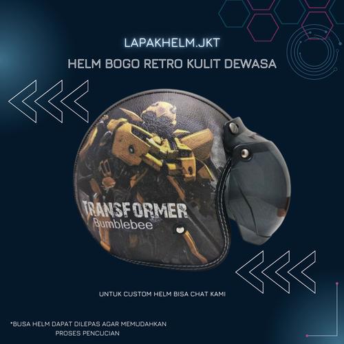 Jual Helm Bogo Retro Kulit Motif Transformers Kaca Bubble Hallface ...