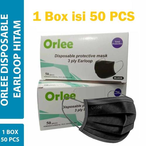 Jual Masker 3 ply Hitam Full Black Orlee Disposable 3ply Earloop ...