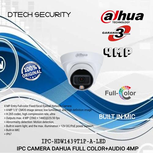 Jual CCTV IP DAHUA 4MP FULL COLOR+AUDIO/DAHUA IPC-HDW1439T1P-A-LED ...