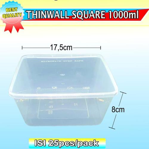 Jual thinwall 1000 ml square food container kotak makan isi 25 pcs ...