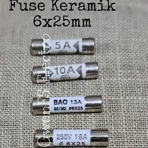 Jual Fuse AC Keramik Sekring AC Sekering Ceramic 6x25mm 5A 10A 13A 16A ...