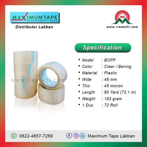 Jual Lakban Bening Maximum Tape 48 mm x 45 mic x 80 Yard (73,1M ...