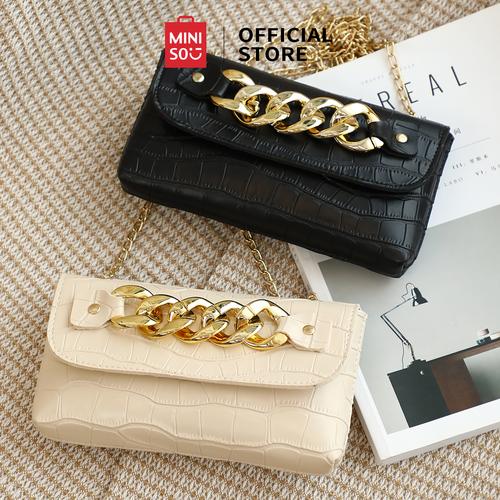 Promo MINISO Tas Selempang Crossbody Bag With Chain Tutup Pola Batu ...