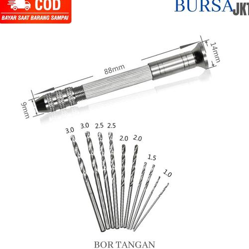 Jual MINI BOR TANGAN MANUAL PORTABLE + MATA BOR SET ISI 10PC 0.5 MM - 3 ...