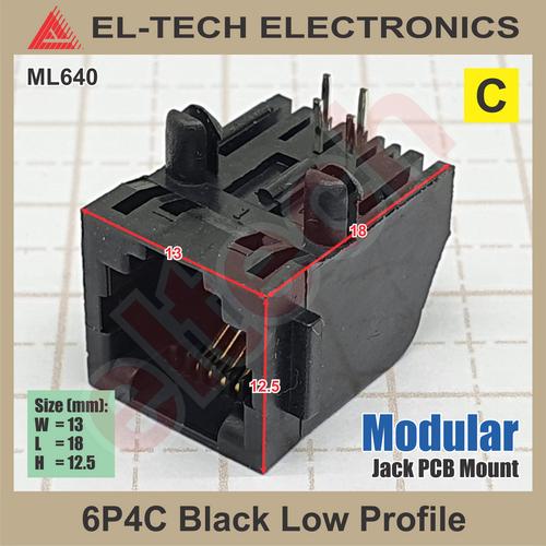 Jual 6P4C RJ11 Telepon Modular Jack PCB Black Hitam Siku Low Profile ...