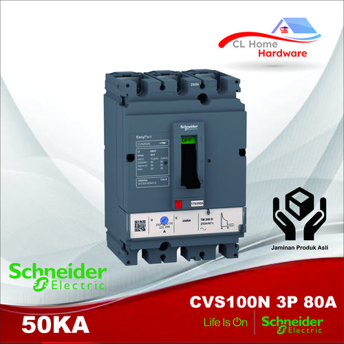 Jual MCCB SCHNEIDER 3P 80A CVS100N LV510476 3 PHASE 80 AMPERE 50KA ...