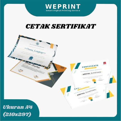 Jual Cetak Sertifikat ukuran a4 / print sertifikat custom / piagam ...