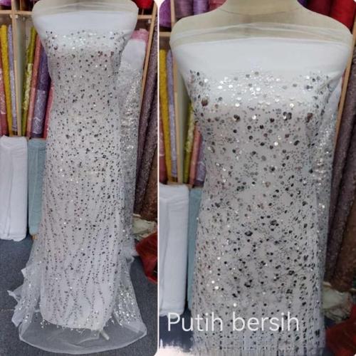 Jual Kain Tulle Sequin, Brukat Tille Sequin Tule Payet Squin - Putih, 0 ...