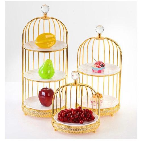 Jual Ceramic Stand Cake Plate Birdcage Tempat Kue/ Tray Buah 3 Tingkat ...