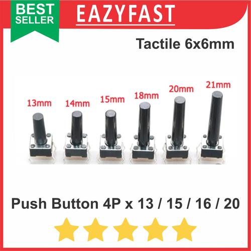 Jual Tactile Switch Push Button 4P 6x6mm 13 15 16 20 mm Panjang 4 Pin ...