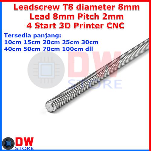 Jual 3D Printer CNC Batang Pipa T8 8mm Lead Screw Lead 8mm Pitch 2mm ...