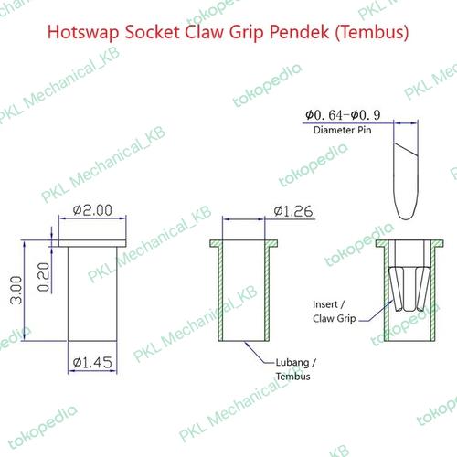 Jual Hotswap Socket Claw Grip PENDEK BOLONG THT 3mm Millmax clone mill ...