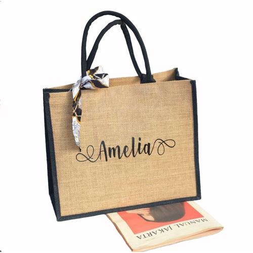 Jual Tas Goni / Jute Bag / Tote Bag Custom Nama Landscape Lis Hitam ...