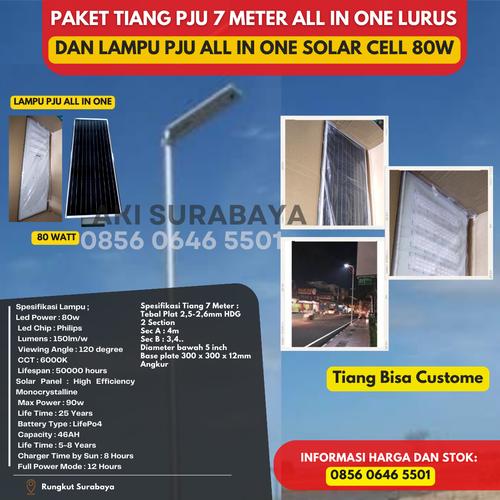 Jual PAKET TIANG PJU 7 METER All in One Lurus DAN LAMPU PJU AIO 80WATT ...