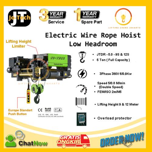 Jual Electric Wire Rope Hoist JO-Tech Low Headroom JTDR5T (4 Rope Falls ...
