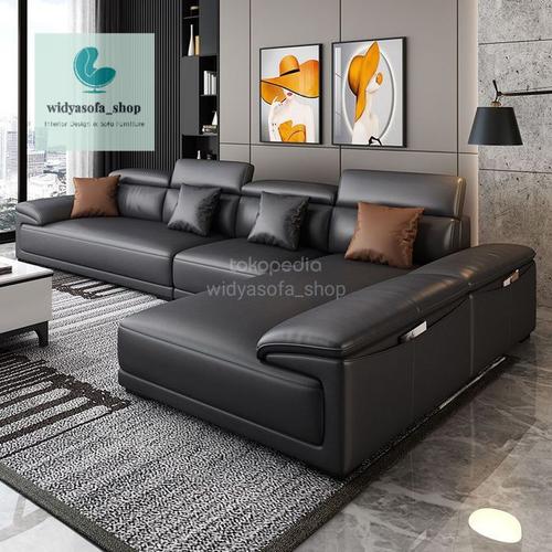 Jual SOFA L SHAPE JUMBO MODEL TERBARU HITAM ELEGANT SOFA LETTER L ...