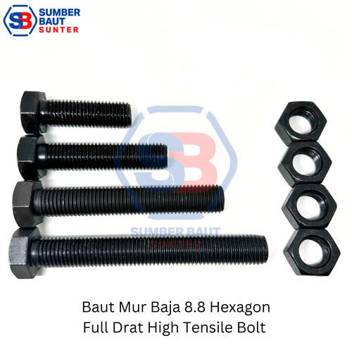 Jual M20x80 Baut Mur Baja 8.8 FULL DRAT Hitam Hex HTB High Tensile 20x80 - Jakarta Utara ...