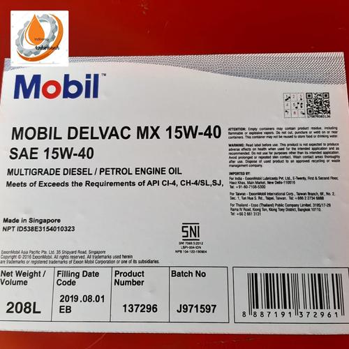 Jual Mobil Delvac MX 15W-40 Oil 100% Original Drum 208 liter - Kota Tangerang ...