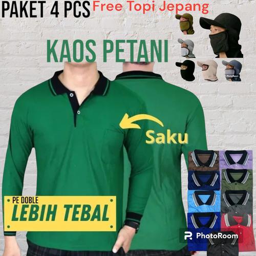 Jual [Paket 4 Pcs free Topi Jepang] Kaos Kerah Polos Lengan Panjang ...