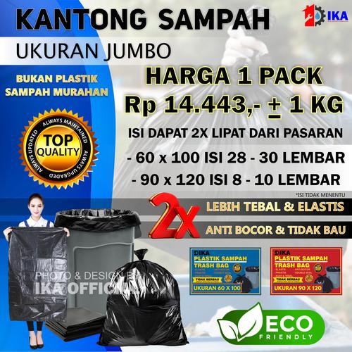 Jual KANTONG PLASTIK SAMPAH HITAM TEBAL TRASH BAG JUMBO ANTI BOCOR Per Pack - 60X100CM ISI 18 ...