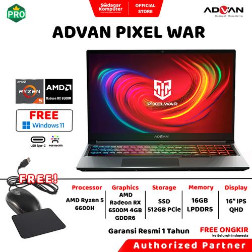 Jual ADVAN Laptop PixelWar Ryzen 5 6600H 16GB Radeon RX6500M W11 Pixel ...