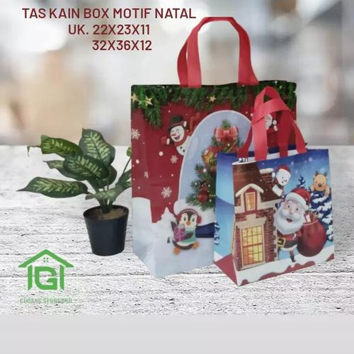 Jual Tas Kain Box Motif Natal Premium / Motif Natal Merry Christmas ...