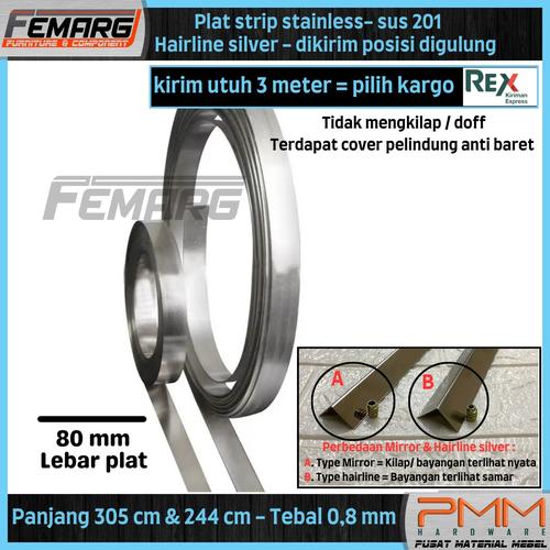 Jual Plat stainless stripe hairline silver 80mm x 300cm FEMARG SUS 201 ...