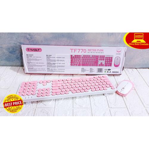 Jual KEYBOARD MOUSE WIRELESS TWOLF TF770 PINK KEYBOARD TOMBOL BULAT ...